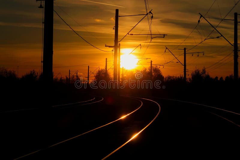 Railway Tracks at Beautiful Sunset Stock Image - Image of beautiful ...
