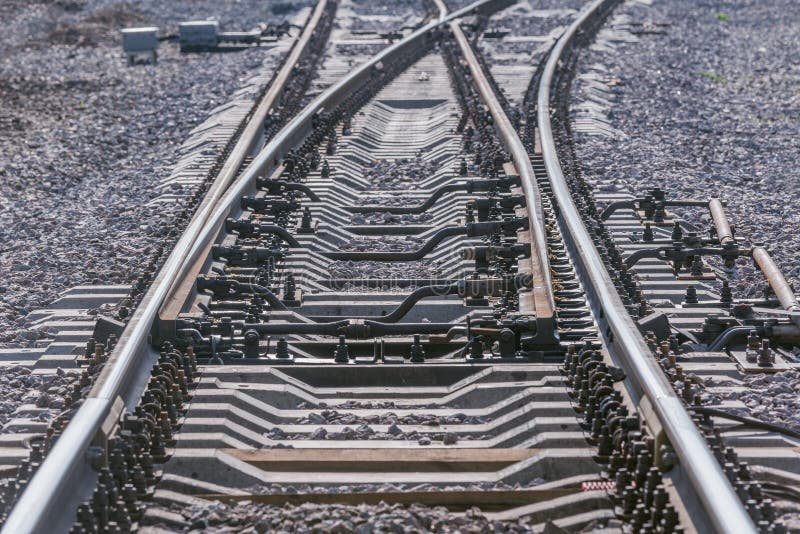 Railway Tracks on the Big Station Stock Photo - Image of industrial ...