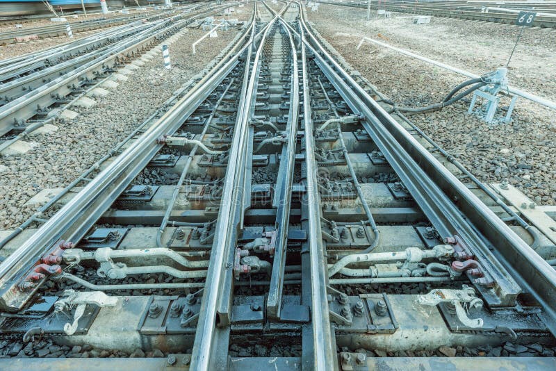 Railway Tracks on the Big Station. Stock Image - Image of industrial ...