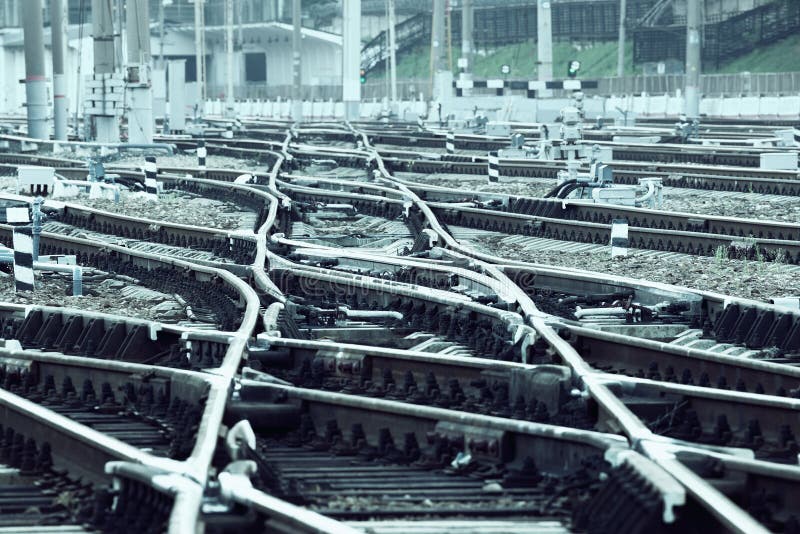 Railway Tracks on the Big Station. Stock Image - Image of railway, rail ...