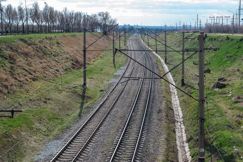 Railway tracks in city stock photo. Image of transportation - 204011292