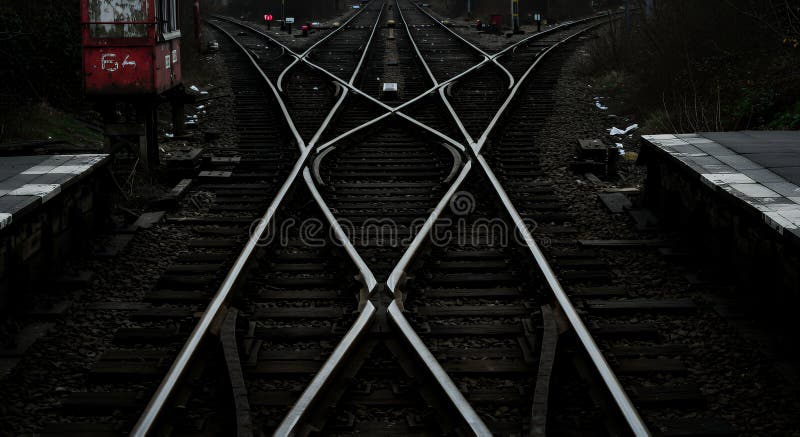 Railway Tracks Converging and Diverging at Train Station Showing ...