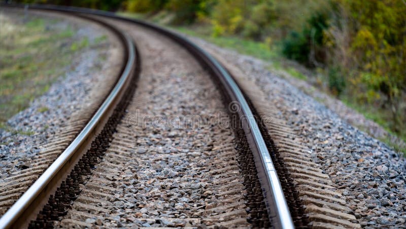 Railway Tracks Curve through the Autumn Forest Stock Photo - Image of ...