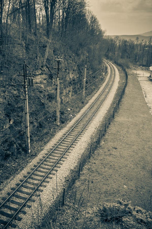 Electric Traction Line on Double-track Rail. Stock Image - Image of ...