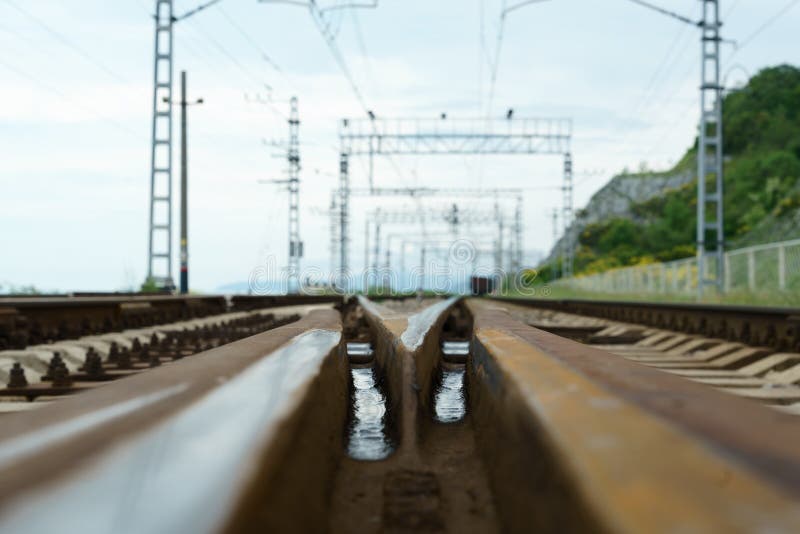 Railway Tracks with Electric Trains for Trains Stock Image - Image of ...