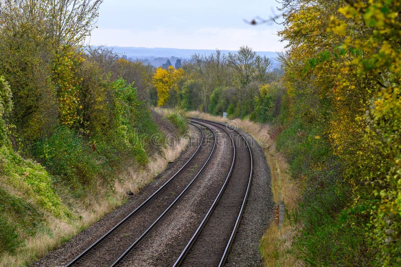 Railway Tracks Going Around a Bend Stock Photo - Image of point ...