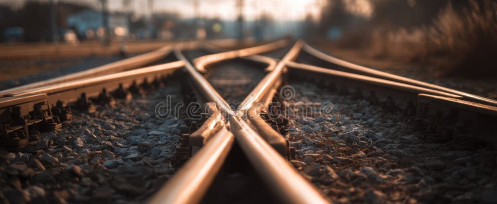 The Railway Tracks Intersecting at a Junction during Sunset Creating a ...