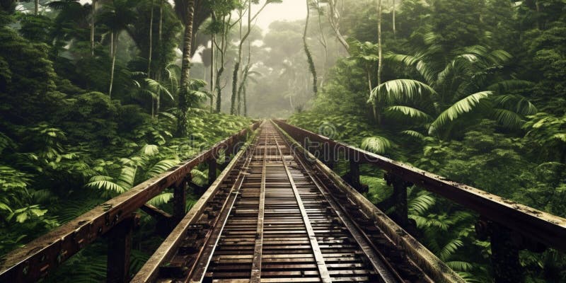 Railway Tracks in the Middle of a Forest Full of Trees Stock ...