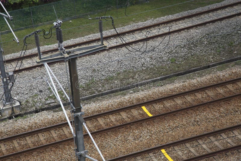 Railway Tracks and Power Lines Stock Image - Image of electricity ...