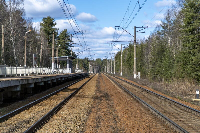 Railway Station Wires Spring Forest Blue Sky Stock Photos - Free ...