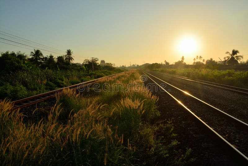 Railway Tracks in a Rural Scene Stock Image - Image of fantastic, cargo ...
