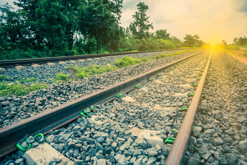 Railway Tracks in a Rural Scene with Sunbeam Stock Photo - Image of ...