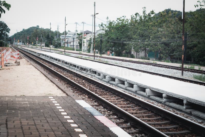Railway Tracks, Signal Light Posts for Trains Stock Photo - Image of ...