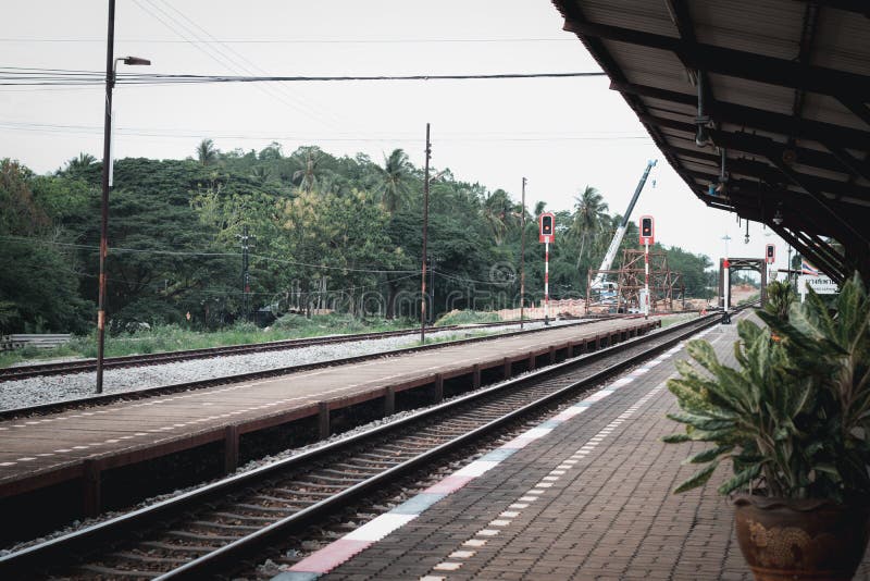 Railway Tracks, Signal Light Posts for Trains Stock Photo - Image of ...