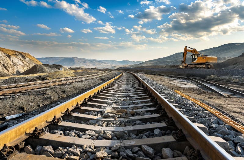 Railroad Construction with Machinery Stock Image - Image of mechanical ...