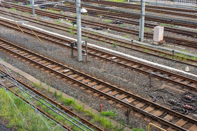 Railway Tracks. View from Above Stock Image - Image of permanent ...