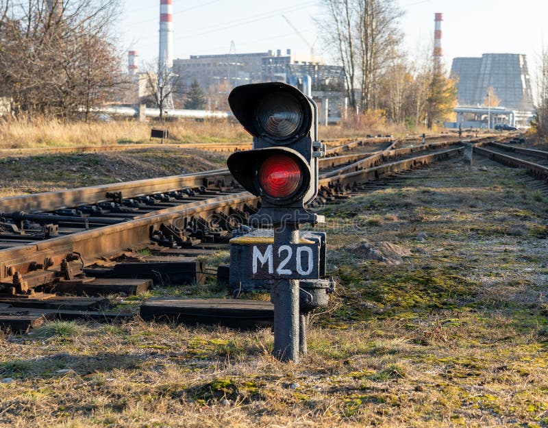 The Railway Traffic Light is Red. Train Traffic Warning Stock Photo ...