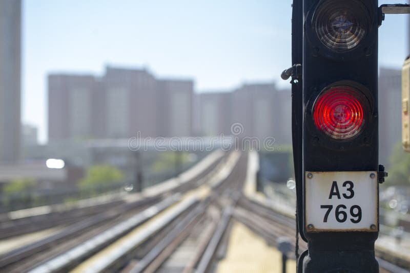 Railway Traffic Light Regulating the Movement of Trains Stock Image ...