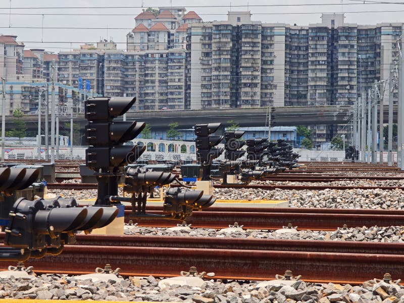 Railway Traffic Light with Railway Track Editorial Stock Image - Image ...