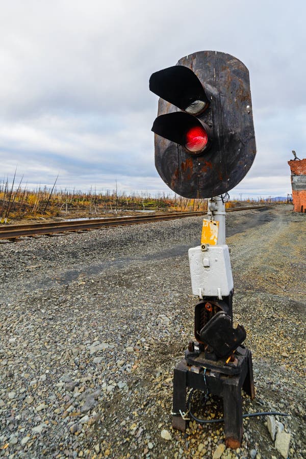 Railway traffic semaphore. stock photo. Image of line - 75597464