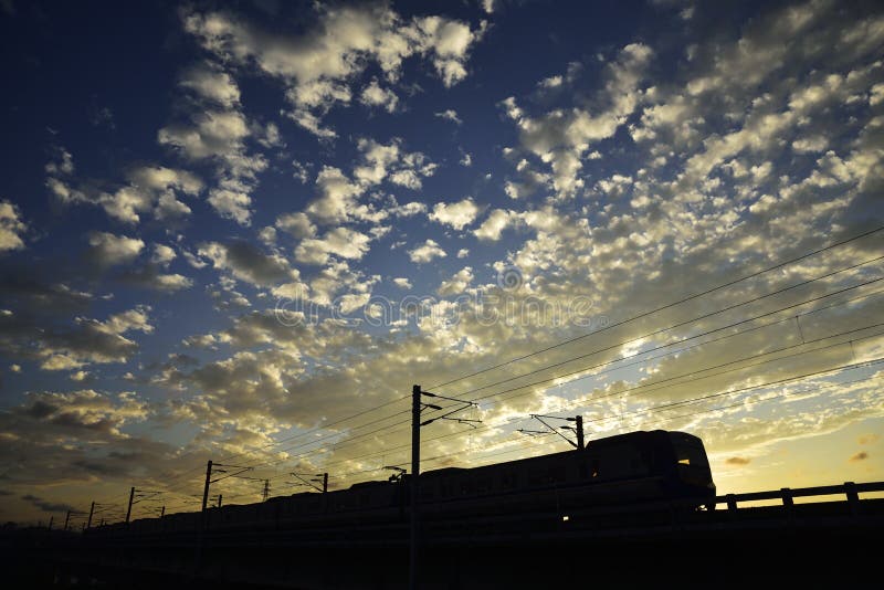 Railway, Train and sunset stock image. Image of long - 82609941