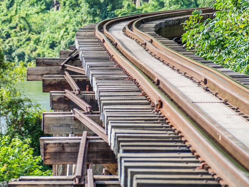 Railway Trains Track on Wooden Bridge Stock Image - Image of bridge ...