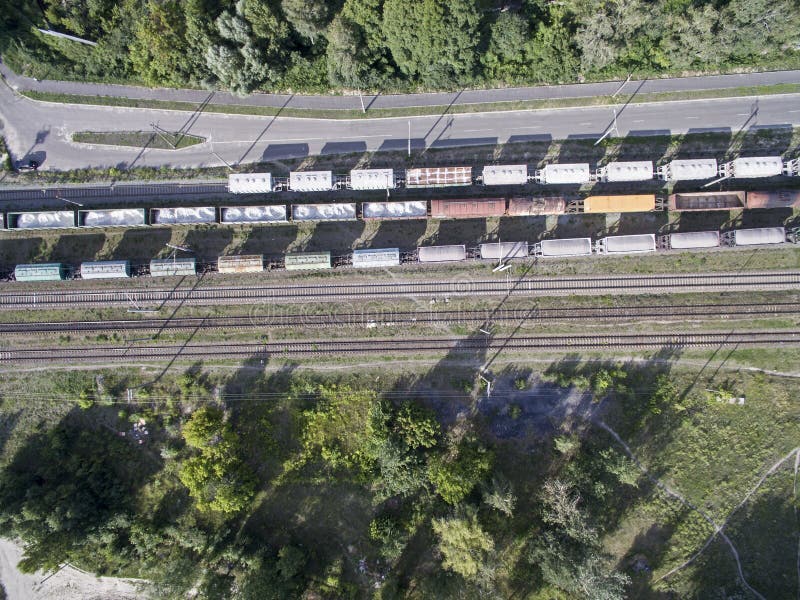 Railway, Trains with Wagons, Top View Stock Image - Image of carry ...