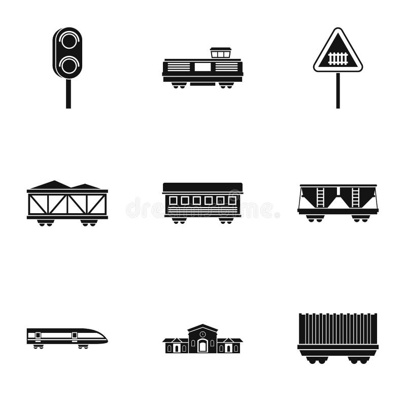 Railway Transport Icons Set, Simple Style Stock Vector - Illustration ...