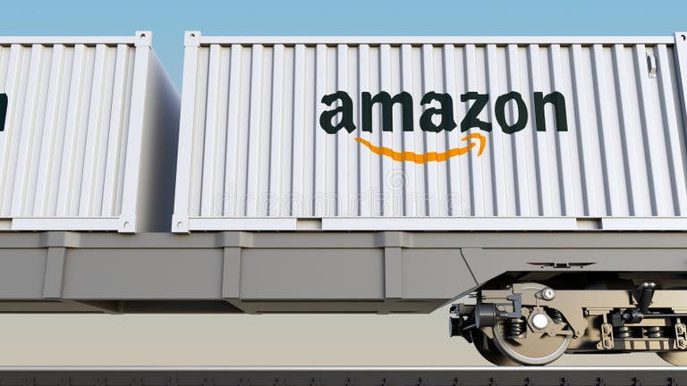 Railway Transportation of Containers with Amazon.com Logo. Editorial 3D ...