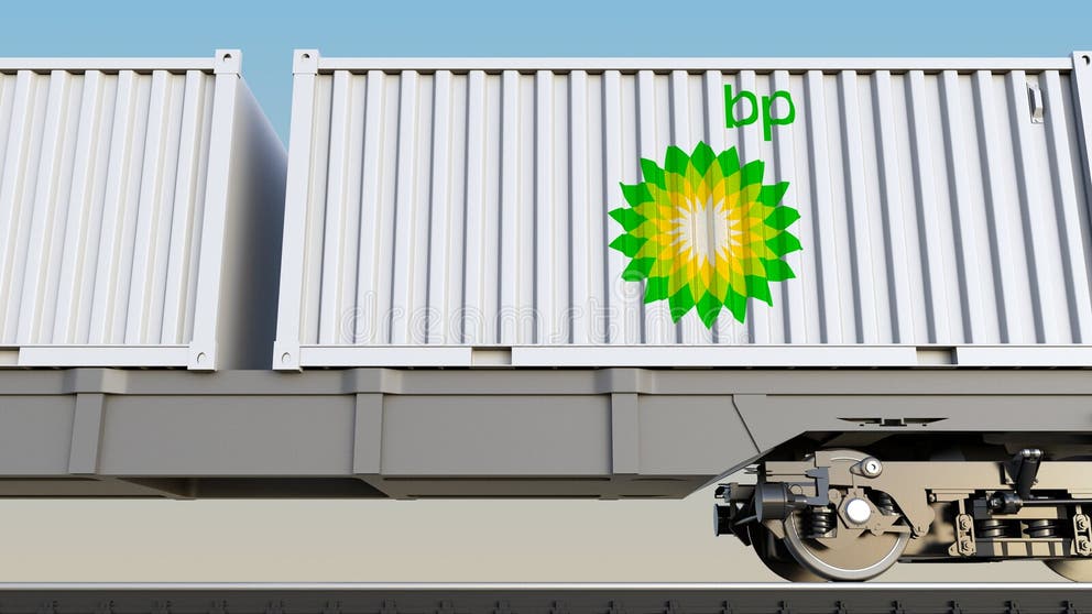 Railway Transportation of Containers with BP Logo. Editorial 3D ...