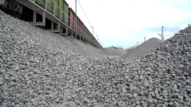 Railway. Transportation of Crushed Stone by Rail. Unloading Railway ...