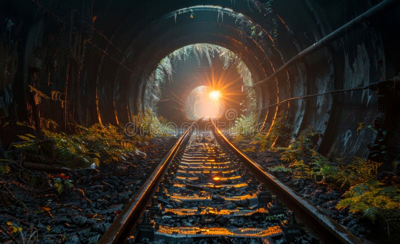 Railway Tunnel. a Dark Tunnel with Light at the End Stock Photo - Image ...