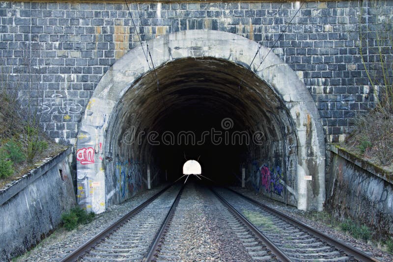Railway Tunnel on Double Track. Railway Infrastructure. Light at the ...