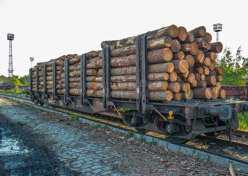 Railway Wagon with Tree Trunks Stock Photo - Image of transportation ...