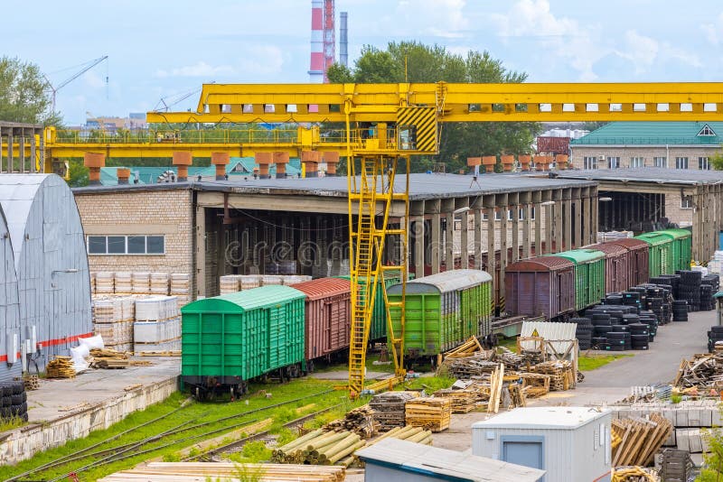 Railway Warehouse with Freight Container Train Stock Photo - Image of ...
