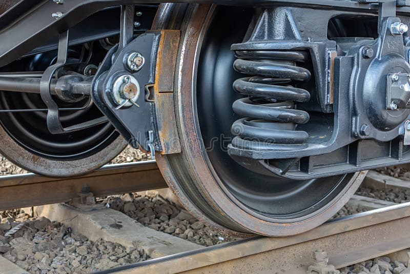 Train Wheel And Brake Close Up On A Freight Train Railway Stock Image ...