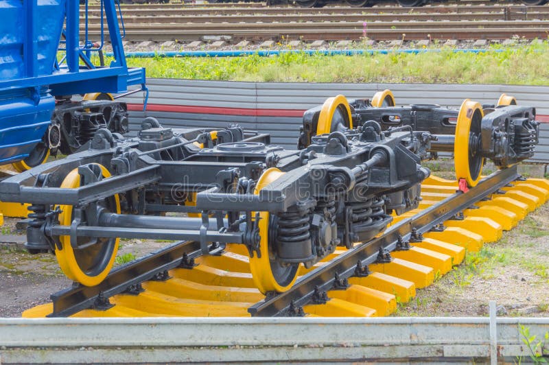 Railway wheelset on rails stock image. Image of barrier - 117874253