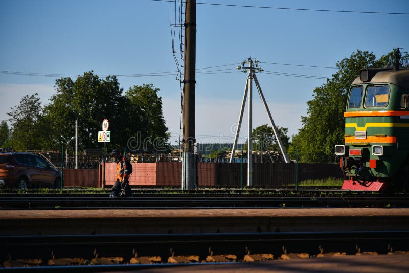Railway Worker Checks the Way in Front of the Train Editorial Image ...