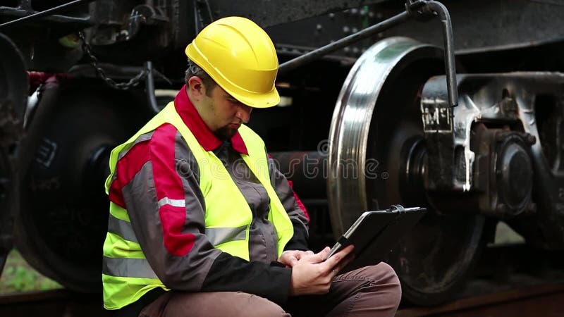 Railway Worker with Personal Computer Stock Footage - Video of ...