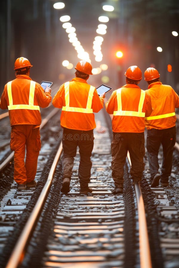 Railway Workers Inspecting Tracks Ensuring Safety and Efficiency in ...