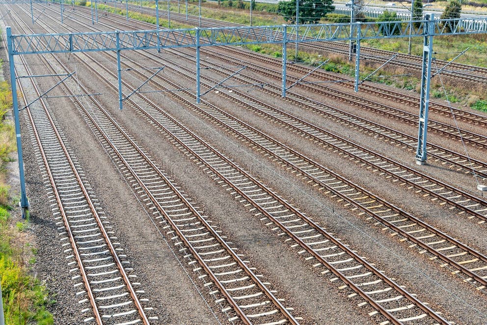 A Railway Yard with Multiple Parallel Train Tracks Stock Image - Image ...