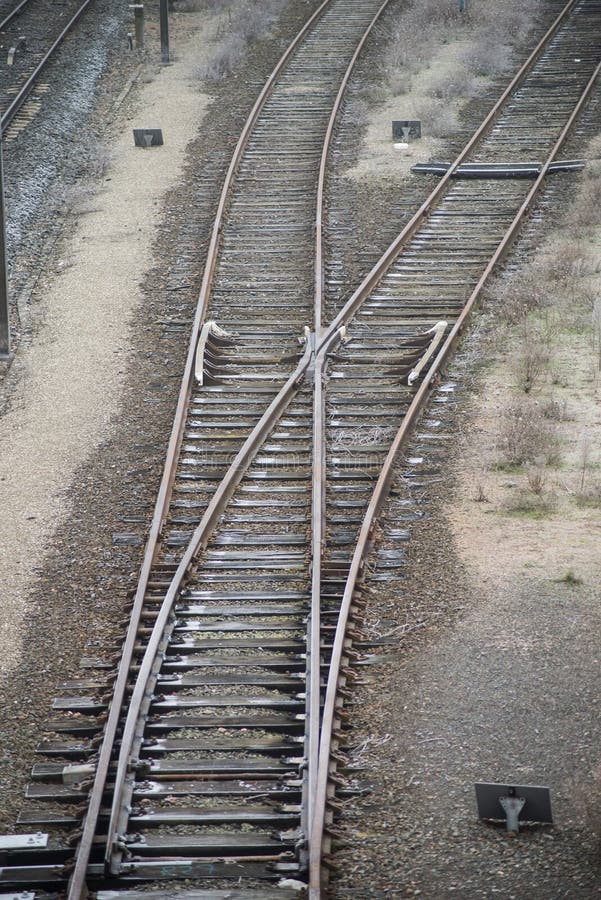 Railways Crossing in the Train Station on Top View Stock Photo - Image ...