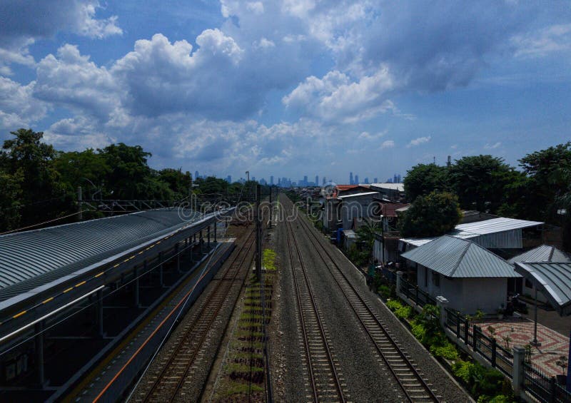 Railways and Platform of Train Station Viewed from High Angle in ...