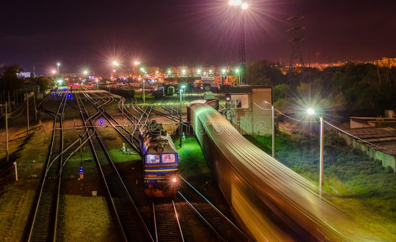 Railways and Trains at Night Editorial Image - Image of color ...