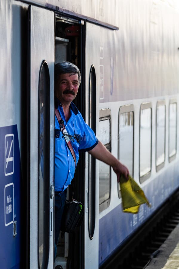 Railworker, Train Staff Signaling for Train Conductor in Bucharest ...