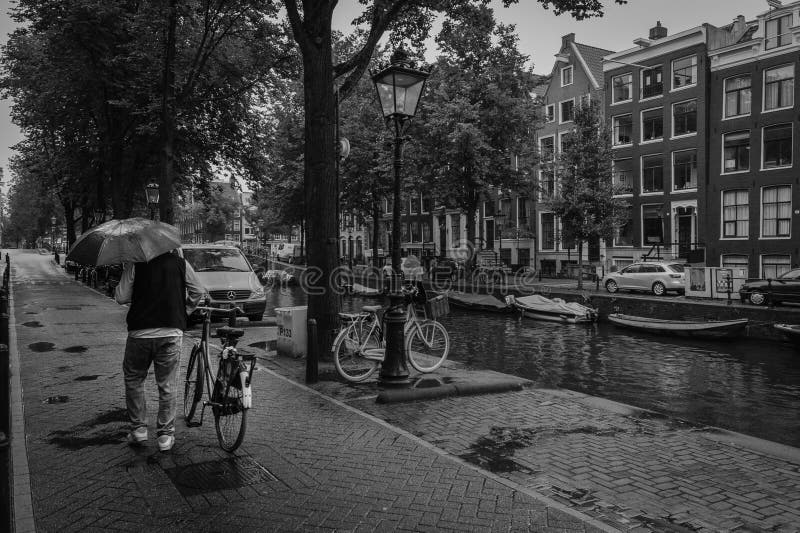 Amsterdam in the rain editorial stock image. Image of night - 45951464