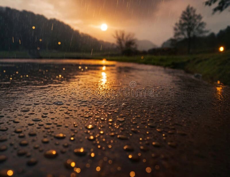 Rain on the Asphalt in the Evening, Background. Stock Illustration - Illustration of dark ...