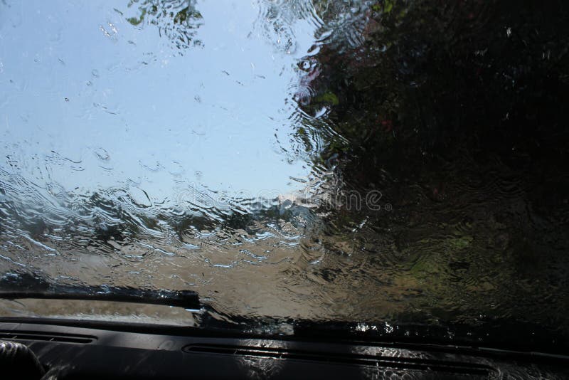 Rain Behind the Windshield of the Car Inside Stock Image - Image of ...