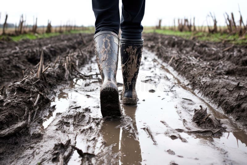 Rain Boots Walking through a Muddy Field Stock Illustration ...