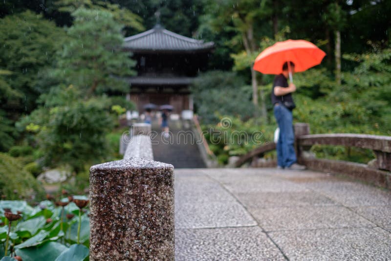 Rain on Bridge with Man in Background in Kyoto Stock Photo - Image of ...